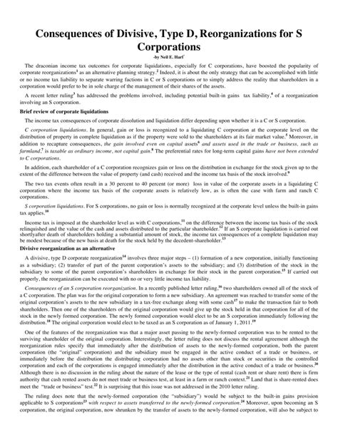 Consequences Of Divisive Type D Reorganizations For S