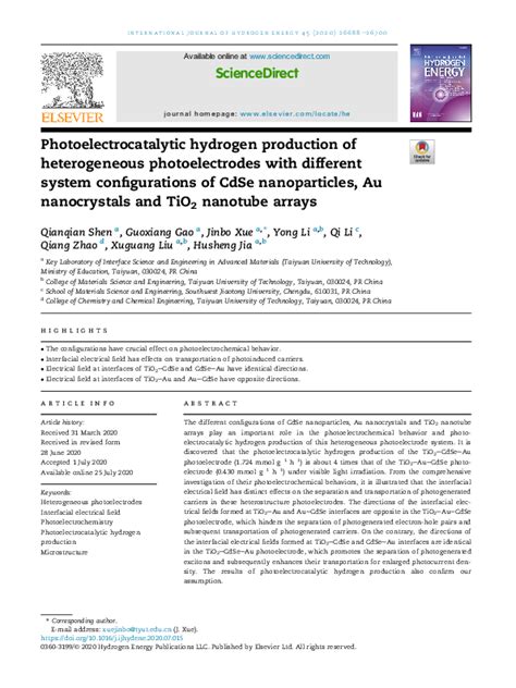 Pdf Photoelectrocatalytic Hydrogen Production Of Heterogeneous Photoelectrodes With Different