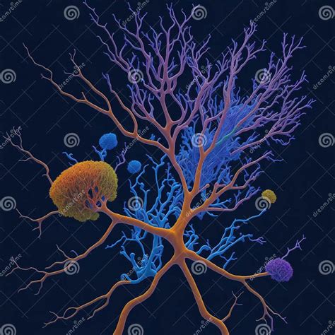 Microscopic View Of Neural Network Brain Cells Human Nervous System 3d Illustration Stock