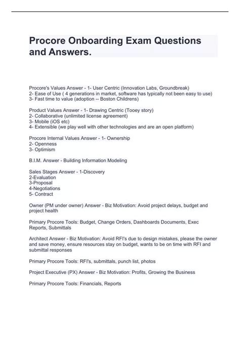 Procore Onboarding Exam Questions And Answers Procore Stuvia US