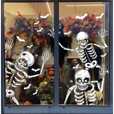 Halloween Skeleton Stickers Large Skull And Bat Window Decals Scary