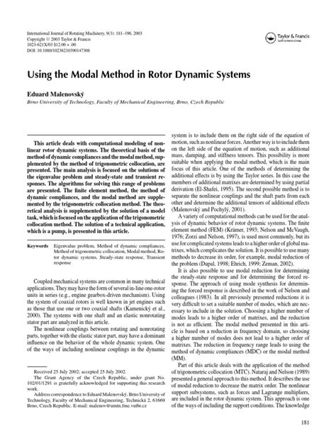 Pdf Using The Modal Method In Rotor Dynamic Systems Pdf Dokumen Tips