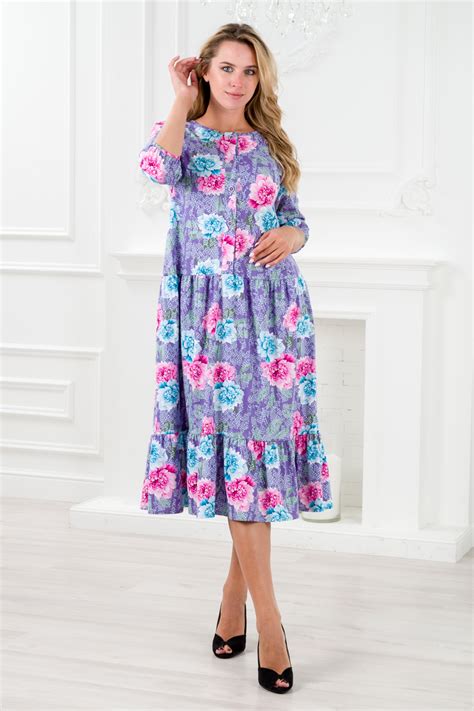 Купить Платье женское из кулирки Софи пион на фиолетовом арт. 03792 ...