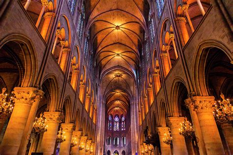 Interior Arches Stained Glass Notre Dame Cathedral Paris France 1
