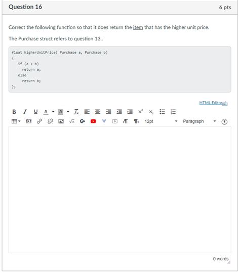 Solved Question 16 6 Pts Correct The Following Function So