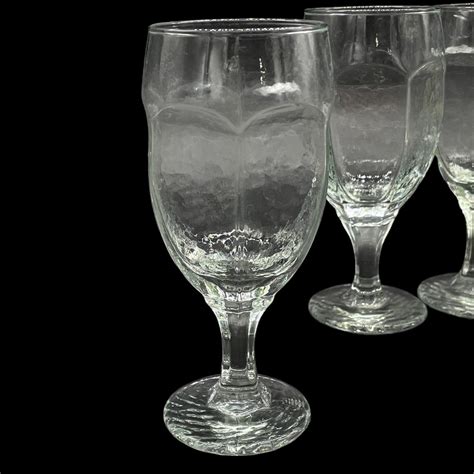 Vintage Set Of 4 Libbey Chivalry 6 Panel Curved Textured Water