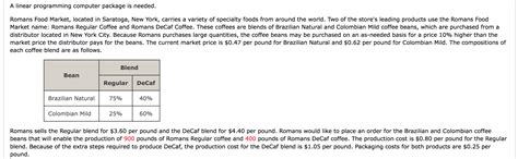 Solved A Linear Programming Computer Package Is Needed