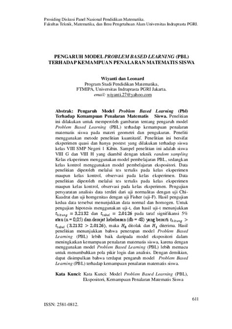 Pdf Pengaruh Model Problem Based Learning Pbl Terhadap Kemampuan Penalaran Matematis Siswa