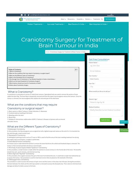 Craniotomy Surgery For Treatment Of Brain Tumour In India Pdf
