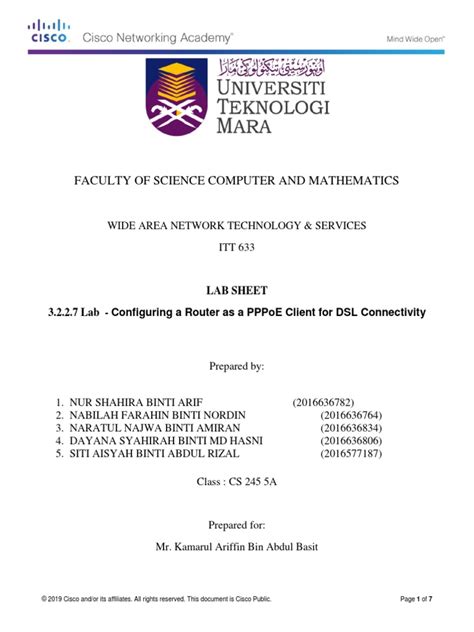 Lab Sheet 3227 Configuring A Router As A Pppoe Client For Dsl Connectivity 1 Download