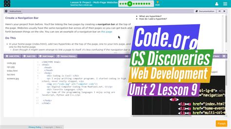 Multi Page Websites Lesson 9 4 Tutorial With Answers Code Org Web