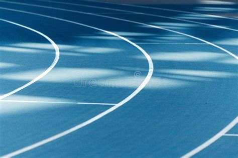 Blue Running Track With Crisp White Lines Stock Image Image Of