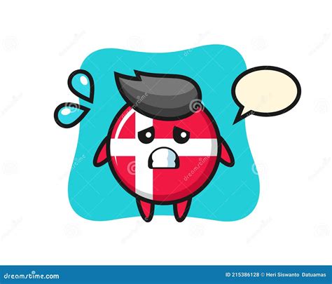 Denmark Flag Badge Mascot Character With Afraid Gesture Stock Vector Illustration Of Kawaii