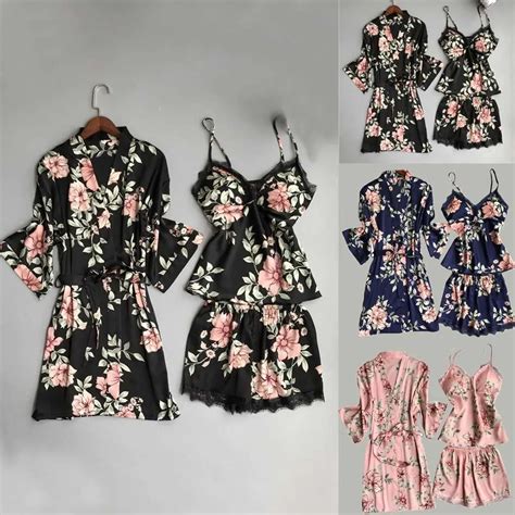 Sexy Satin Silk Pajamas Women Nightdress Lingerie Robes Pajama Sets