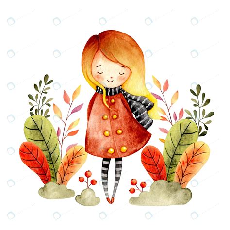 وکتور پاییزی دختر سبک آبرنگ مرجع دانلود فایلهای دیجیتالی