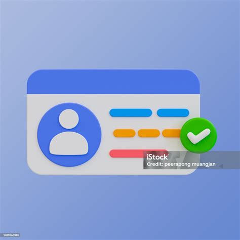 3d Minimal Identity Verification User Authorization Id Card Approved Id Card With Checkmark 3d