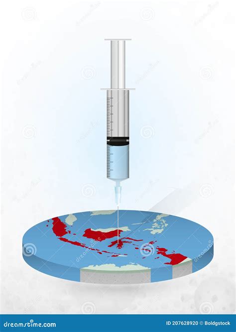 Vaccinatie Van Indonesië Injectie Van Een Spuit In Een Kaart Van