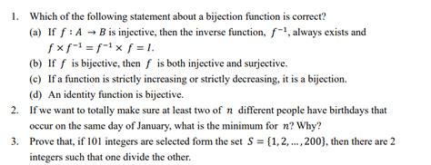 Solved 1 Which Of The Following Statement About A Bijection