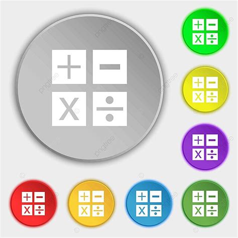 Vector Set Of Eight Flat Buttons Featuring Math Symbols Including Multiplication Division