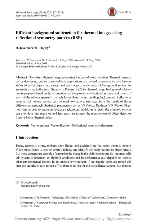 Efficient Background Subtraction For Thermal Images Using Reflectional Symmetry Pattern Rsp