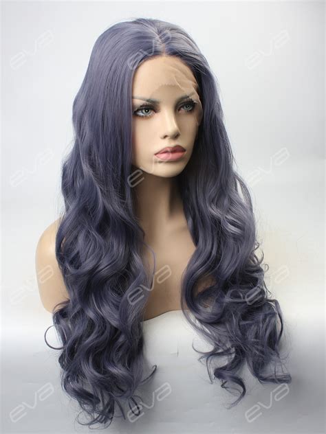 New Dark Dusty Purple Sexy Wavy Synthetic Lace Front Wig All