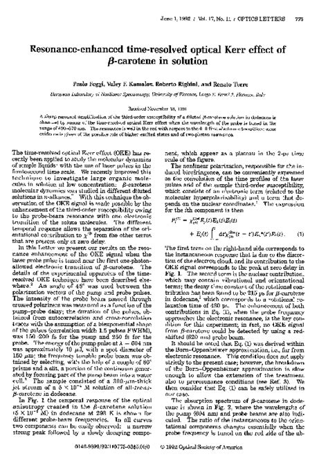 Pdf Resonance Enhanced Time Resolved Optical Kerr Effect Of β Carotene In Solution