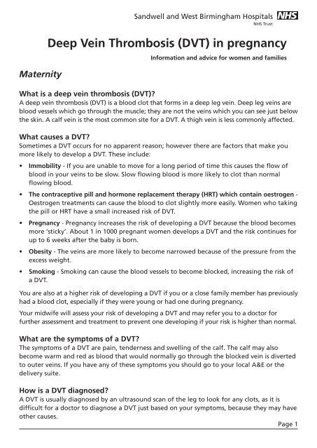 Deep Vein Thrombosis Dvt In Pregnancy Sandwell And West