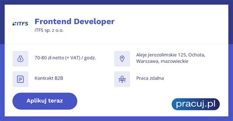 Oferta Pracy Frontend Developer Itfs Sp Z Oo Warszawa
