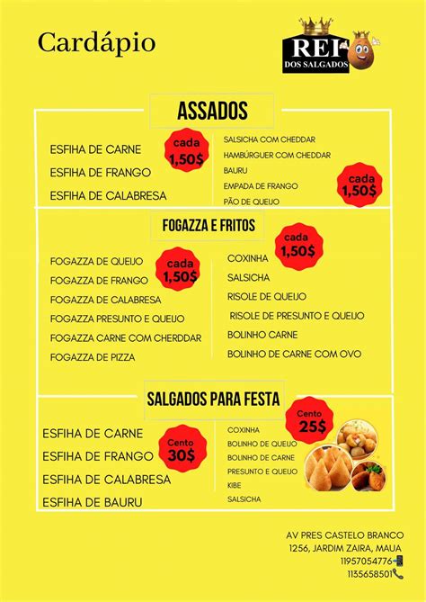Menu at rei dos salgados pub bar Mauá
