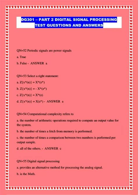 Dg301 Part 2 Digital Signal Processing Test Questions And Answers