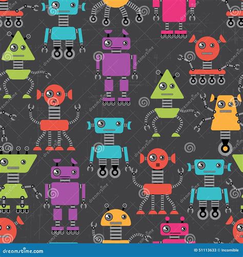 Cartoon Robots Seamless Pattern Stock Vector Illustration Of Abstract Decor 51113633