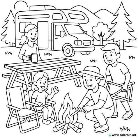 Coloriage En Famille De Camping Car à Télécharger Ou à Imprimer