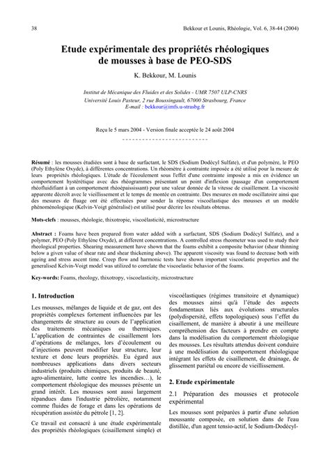 PDF Etude expérimentale des propriétés rhéologiques de mousses à base de PEO SDS
