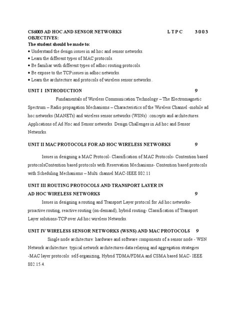 Cs6003 Ad Hoc And Sensor Networks L T P C Pdf Wireless Ad Hoc