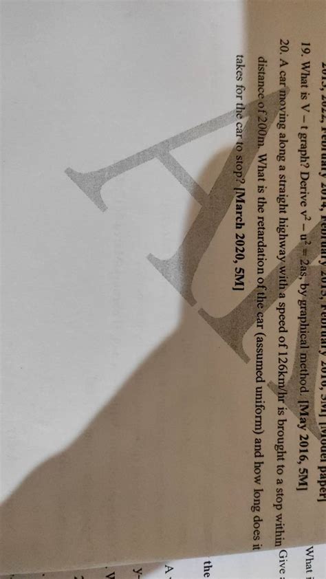 19 What Is V−t Graph Derive V2−u2 2 As By Graphical Method [may 2016