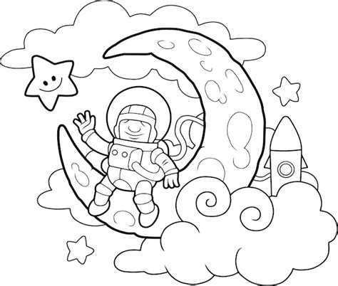 子供のための宇宙飛行士とロケットの着色 プレミアムベクター