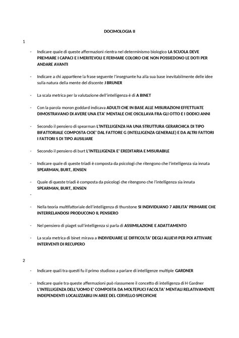 Test Docimologia 2 Unipegaso Docsity