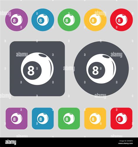 Billiards Icon Sign A Set Of 12 Colored Buttons Flat Design Vector Stock Vector Image And Art