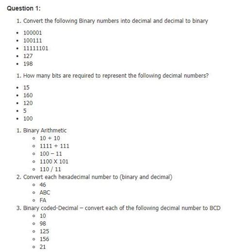 Solved Question 1 1 Convert The Following Binary Numbers