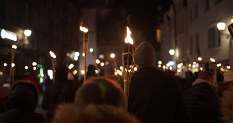 Torchlight Procession Protest March Night People Stock Footage Video