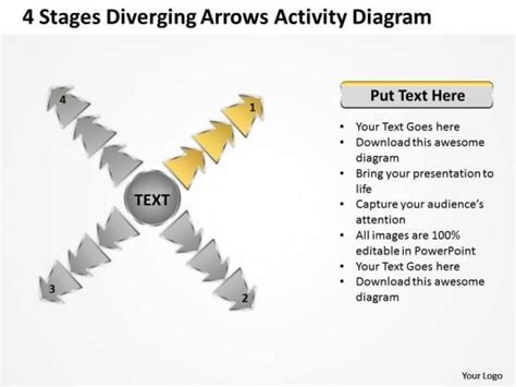 4 Stages Diverging Arrows Activity Diagram Cycle Chart Powerpoint Template