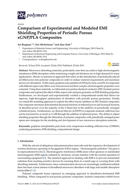 Pdf Comparison Of Experimental And Modeled Emi Shielding Properties Of Periodic Porous Xgnp