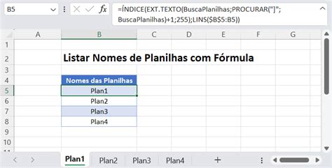 Listar Nomes De Planilhas Com Fórmula Excel Automate Excel