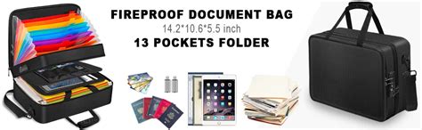 Waterproof A4 File Folder Organizer 12 Compartment Expanding Fireproof Document Bag Lockable