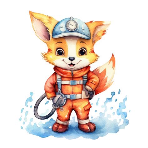 Premium Ai Image Cartoon Fox In A Firemans Outfit Holding A Hose