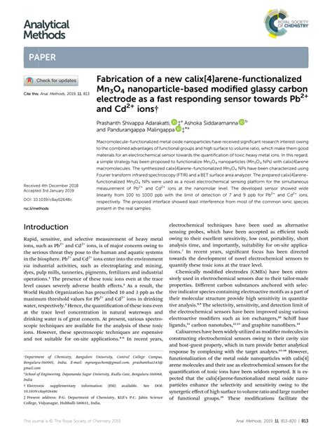 Pdf Fabrication Of New Calix 4 Arene Functionalized Mn3o4