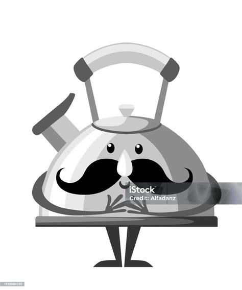 콧수염과의 금속 찻주전자 주전자의 마스코트 만화 캐릭터 디자인입니다 흰색 배경에 고립 된 평면 벡터 일러스트 레이 션 강철에 대한 스톡 벡터 아트 및 기타 이미지 Istock