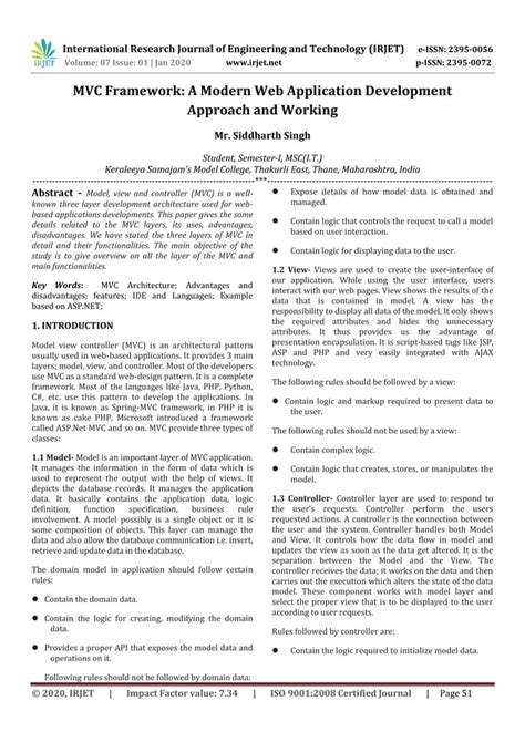 Irjet Mvc Framework A Modern Web Application Development Approach And