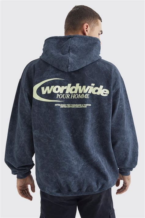 Oversized Worldwide Wash Graphic Hoodie Boohoo Uk