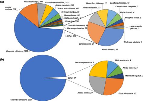 Pie In Pie Charts Depicting The Frequency Of Tree Species Of A The